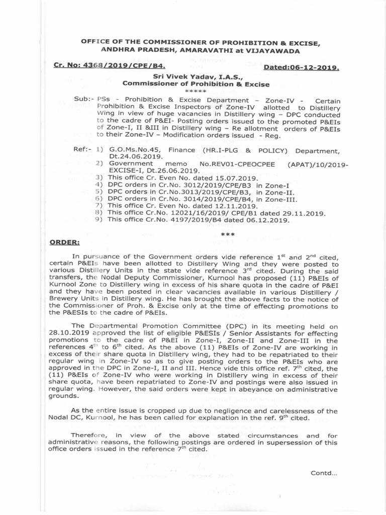 Andhra Pradesh Excise Officer Reassignments | PDF