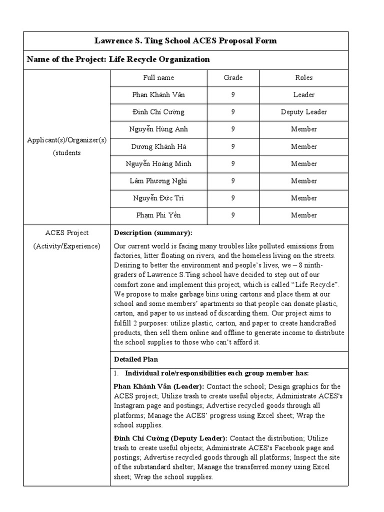 ACES Proposal form_Life Recycle Organization | PDF | Recycling | Paperboard