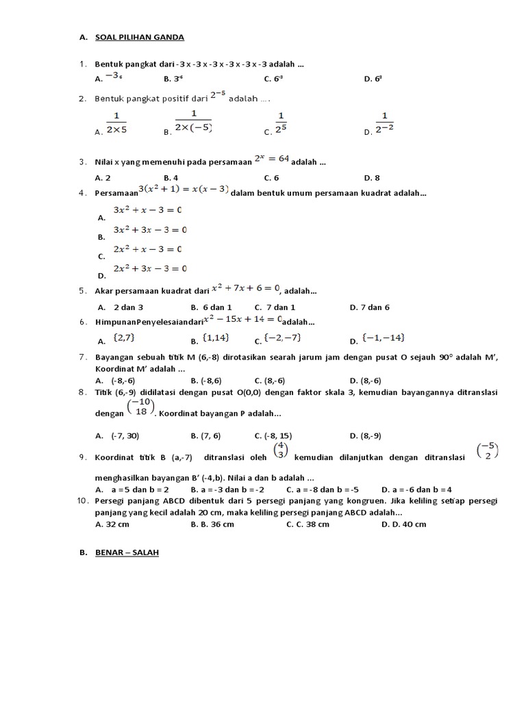 Soal Matematika KLS 9 K2013 | PDF
