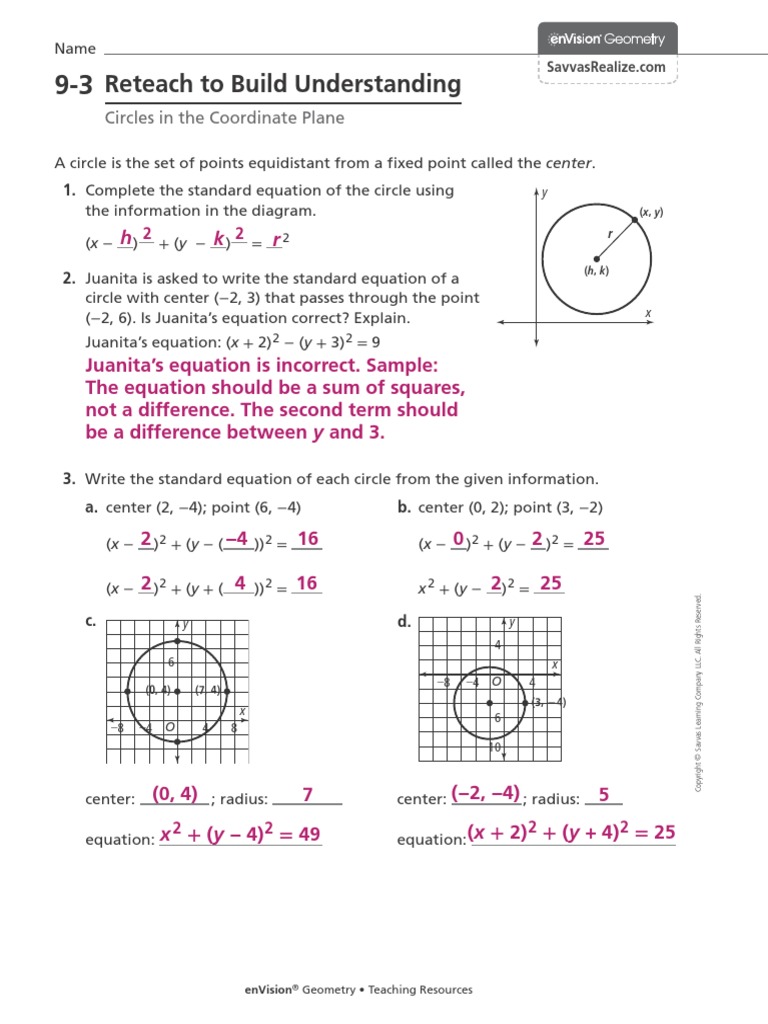 Reteach To Build Understanding Key | PDF | Circle | Equations