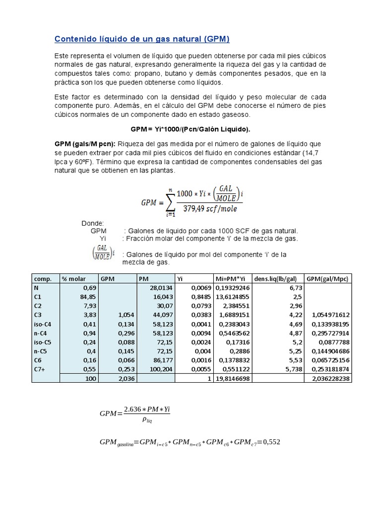 Contenido Liquido de Un Gas Natural GPM | PDF | Gases | Cantidad