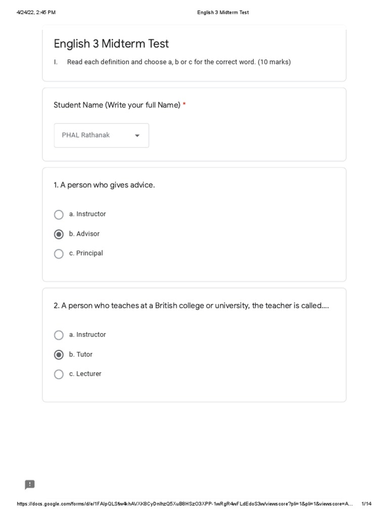 English 3 Midterm Test | PDF | Verb | English Language