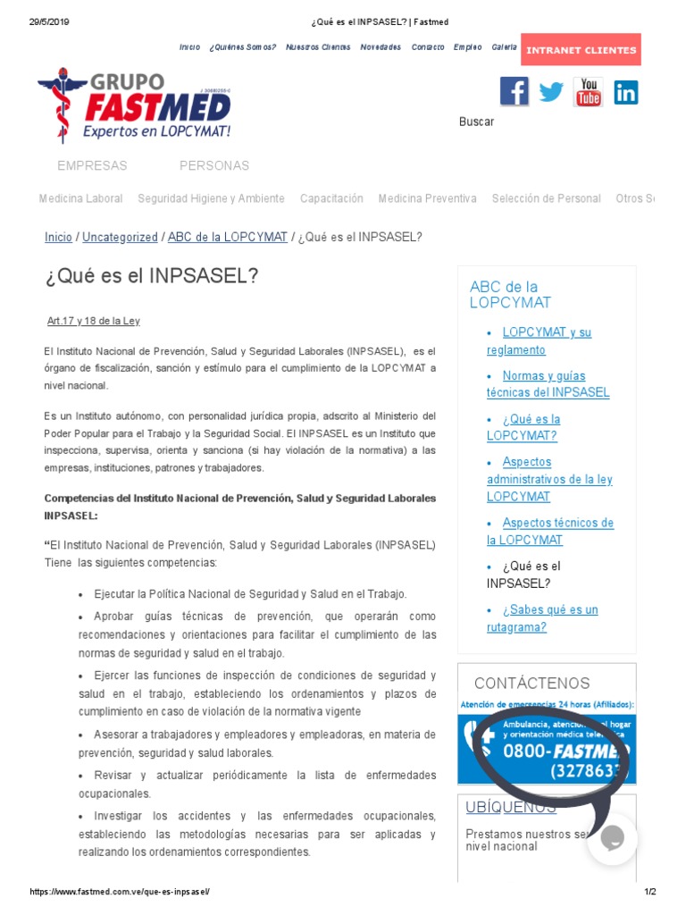 ¿Qué Es El INPSASEL - Fastmed | PDF | Derecho laboral | Seguridad y ...