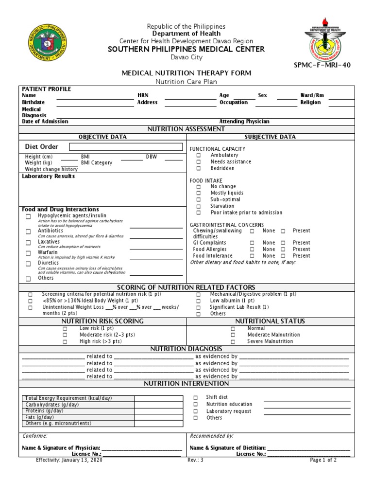 MNT Empty Form | PDF | Dieting | Nutrition
