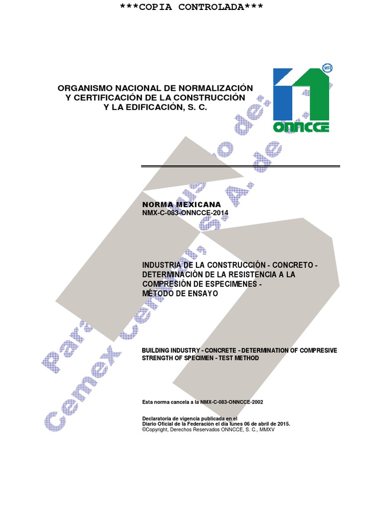 NMX C 083 Onncce 2014 | PDF | Hormigón | Fractura