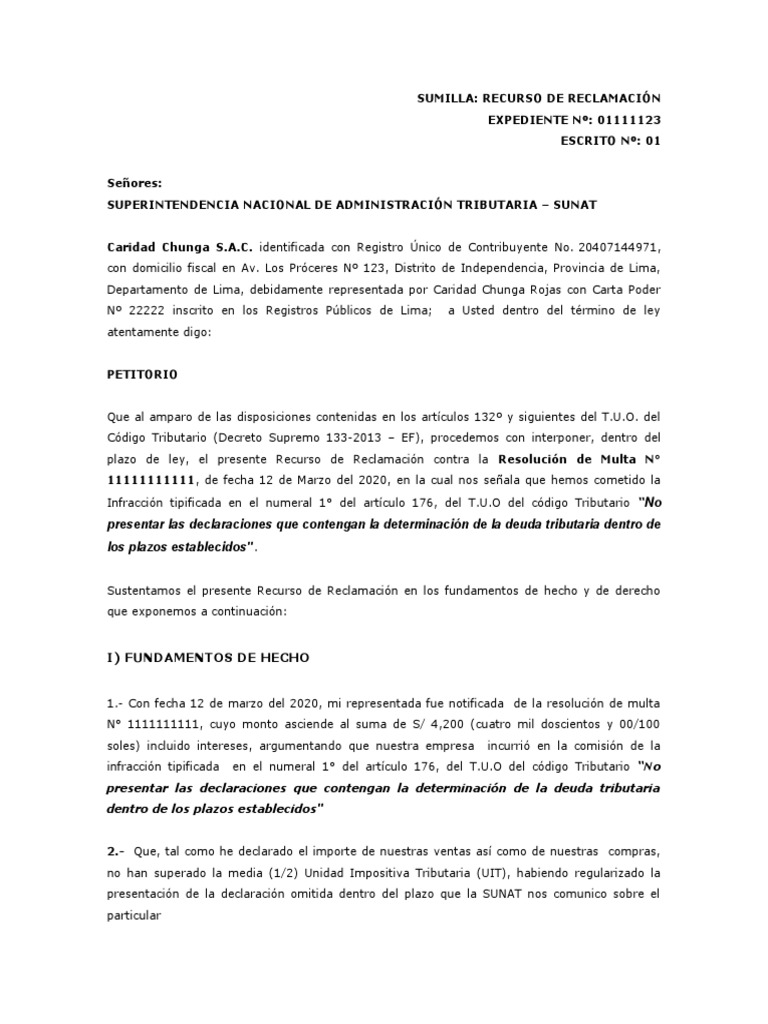 Modelo de RECURSO RECLAMACION | PDF