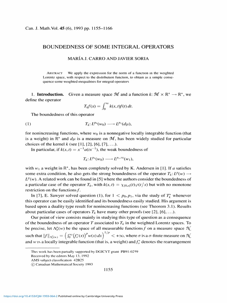 Boundedness of Some Integral Operators: Maria J. Carro and Javier Soria | PDF | Science ...
