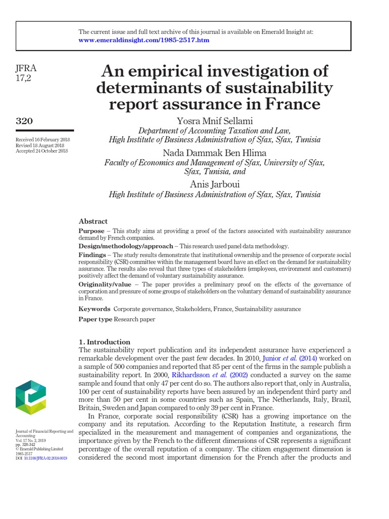 An Empirical Investigation of Determinants of Sustainability Report ... An Empirical Investigation of Determinants of Sustainability Report ...
