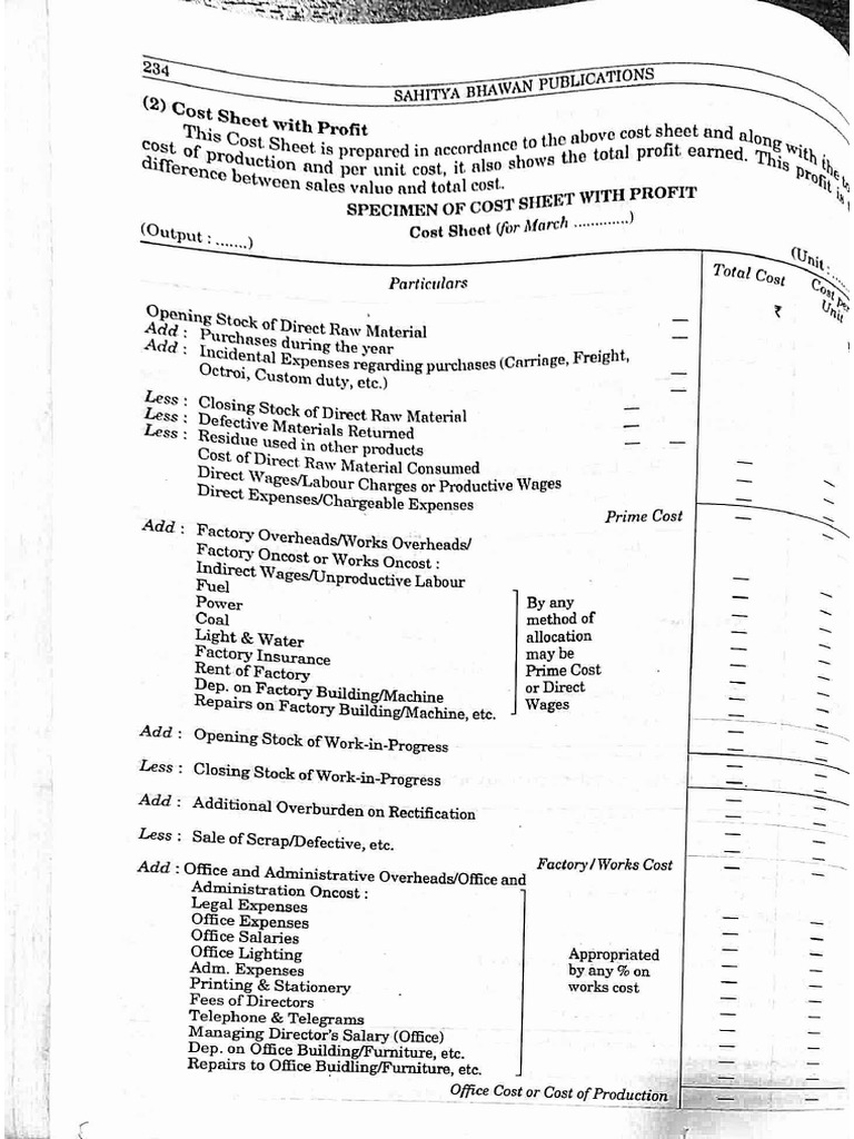 Cost Sheet Practical | PDF