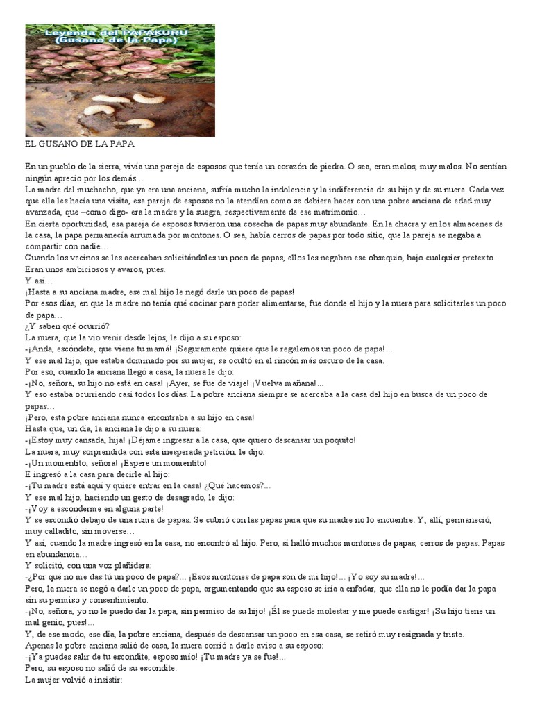 La leyenda del gusano de la papa | PDF | Imperio Inca