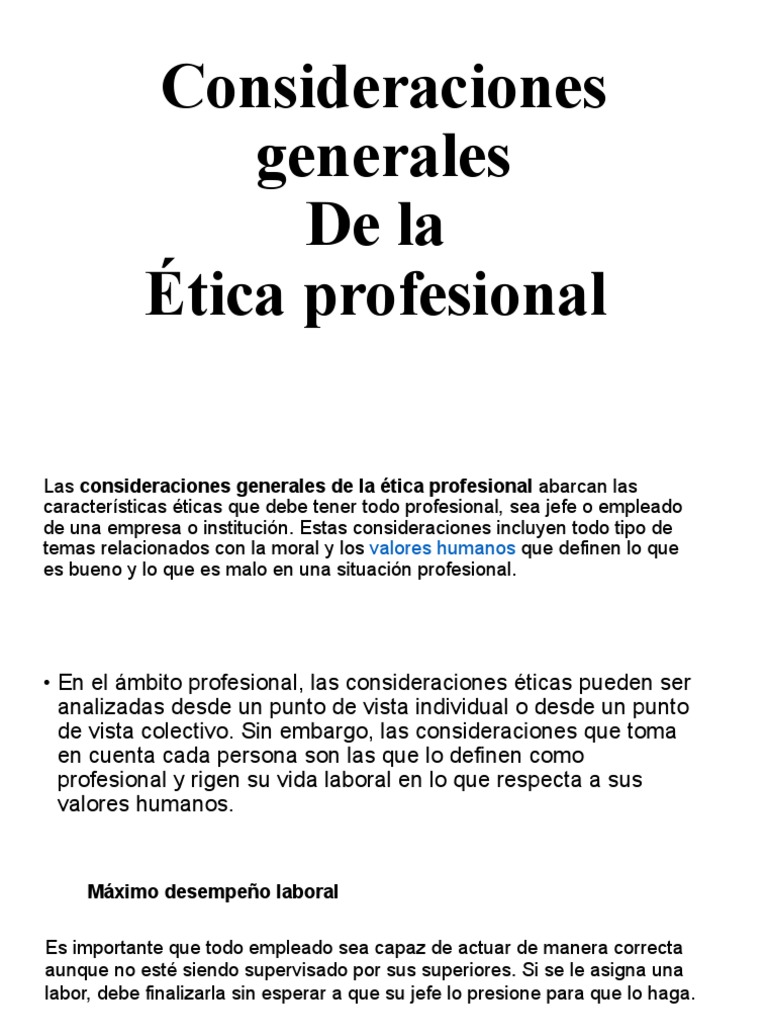 Consideraciones Generales de La Etica Profesional | PDF