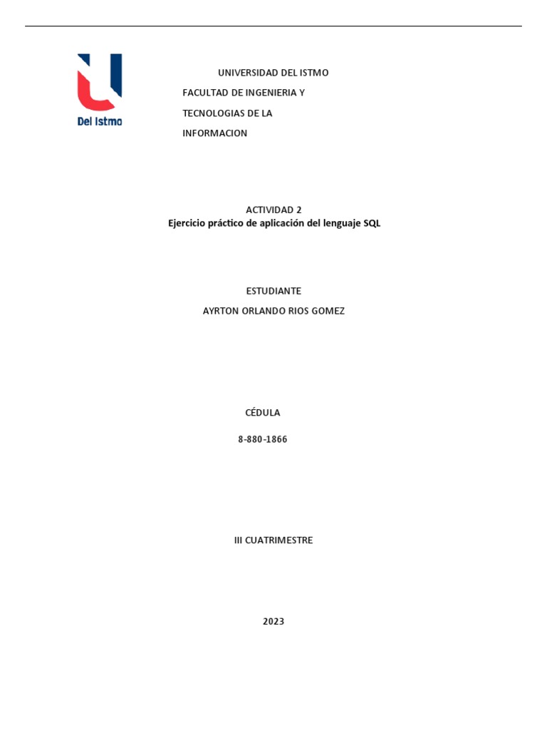 Ejercicio Práctico de Aplicación Del Lenguaje SQL | PDF | SQL ...