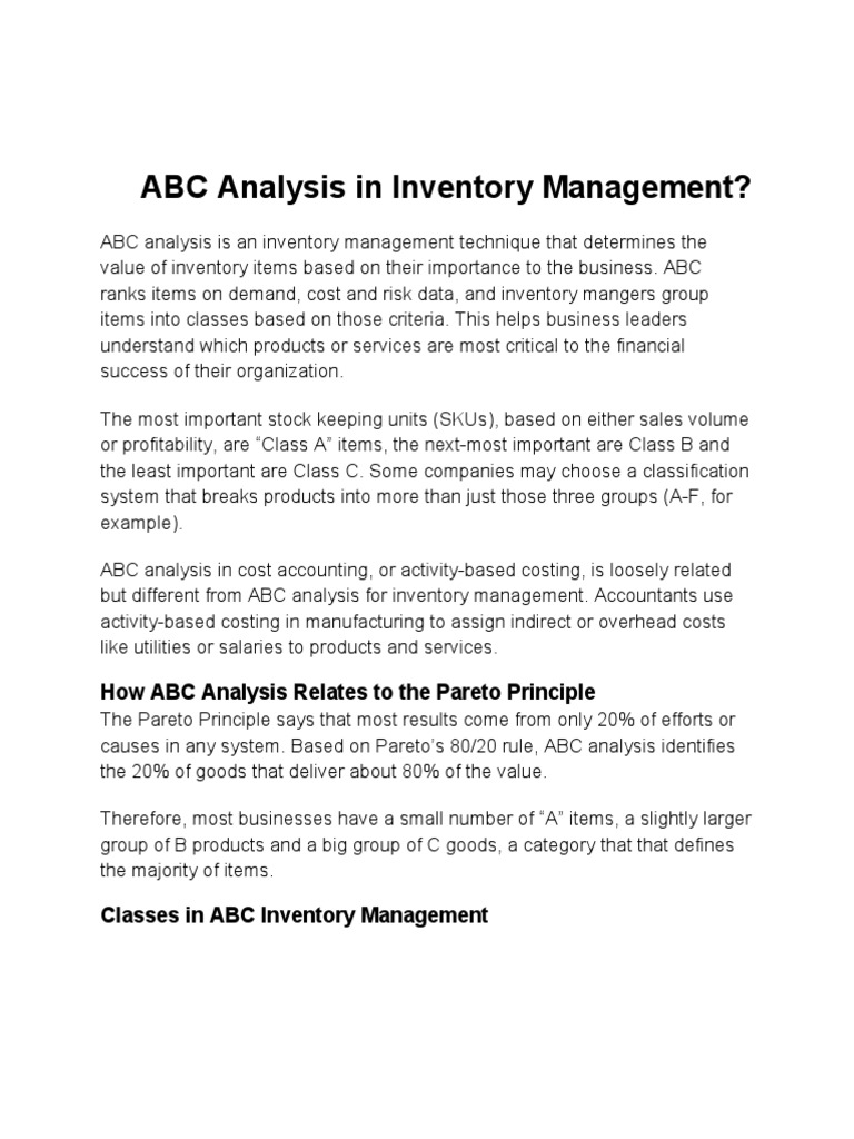 ABC Analysis for Inventory Management | PDF | Inventory | Performance ...