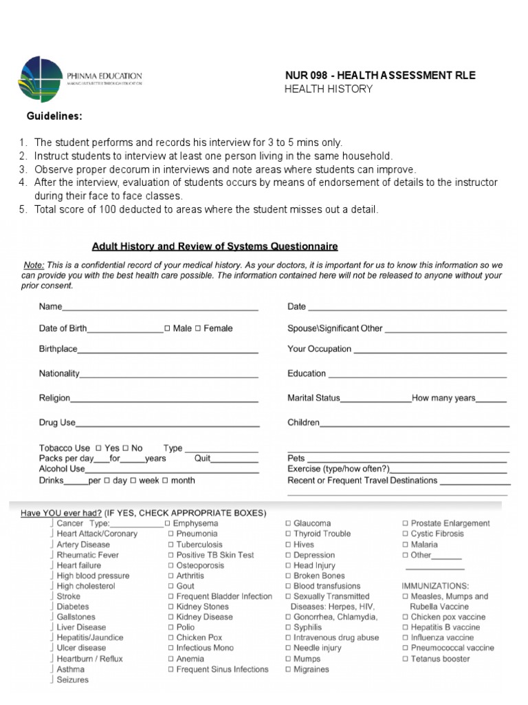 Simulation 1 Interview of Health History | PDF