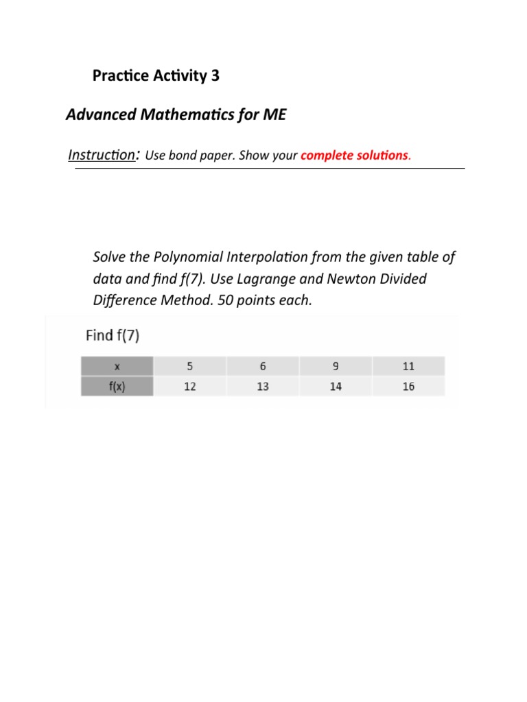 Polynomial Interpolation Practice Activity | PDF