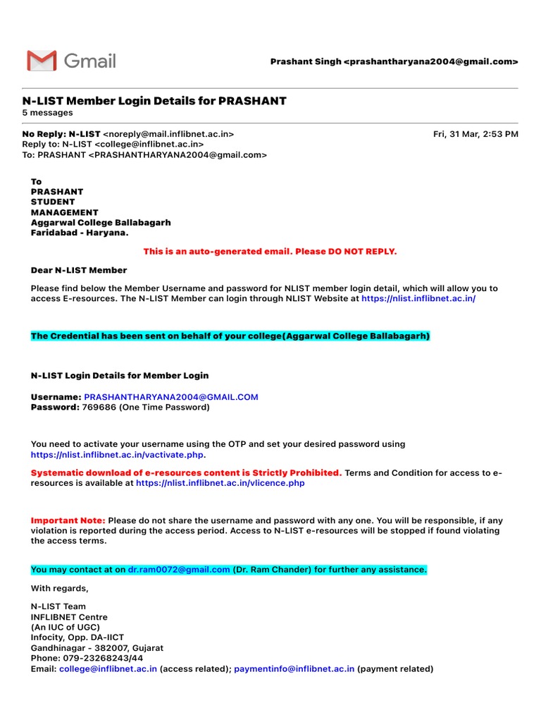 N-LIST Login Details for Prashant | PDF | Authentication | Computing