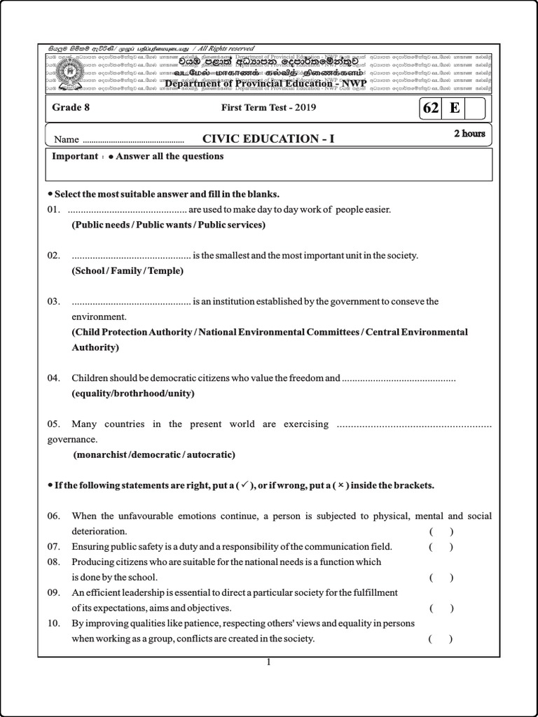 Civic 8E | PDF | Children's Rights