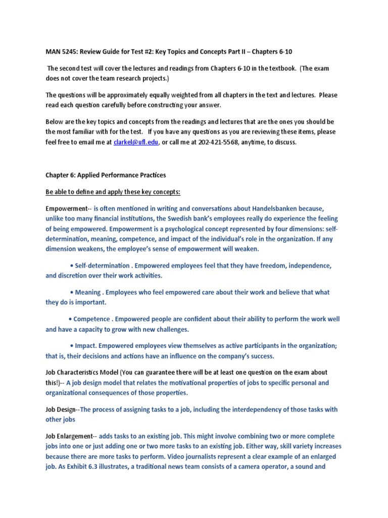 MAN 5245 Test #2 Review Guide, Chapters 6-10 2 | PDF
