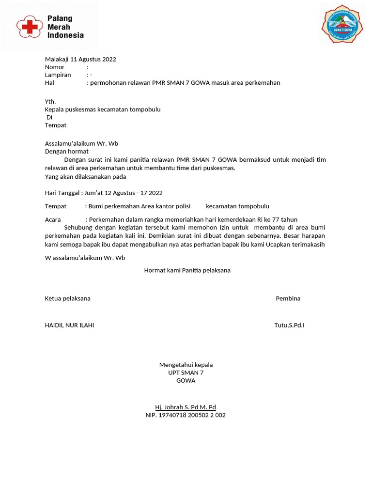 Surat Permohonan PMR Ke Puskesmas | PDF