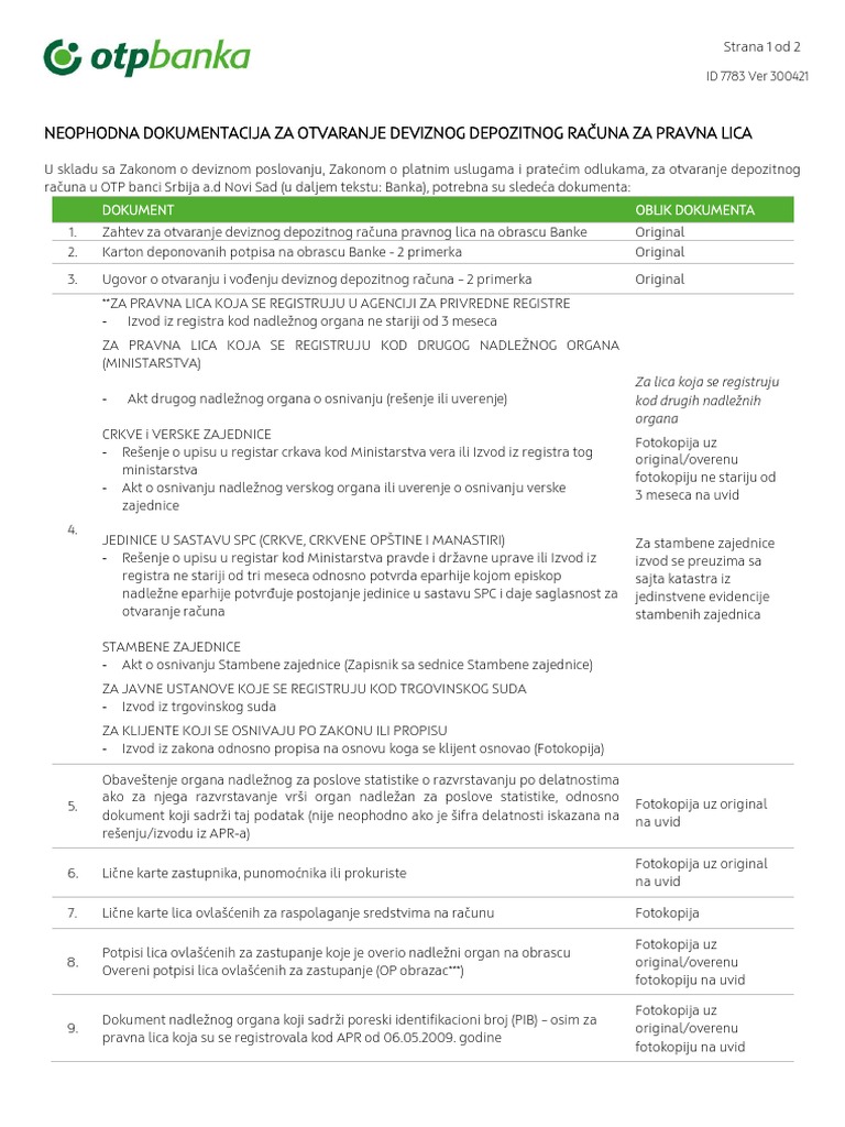 Neophodna Dokumentacija Za Otvaranje Deviznog Depozitnog Racuna Za ...