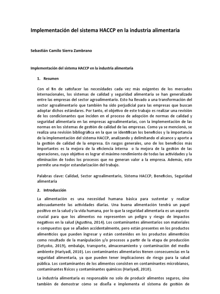 Implementación Del Sistema HACCP en La Industria Alimentaria | PDF | Análisis de Riesgo y Puntos ...