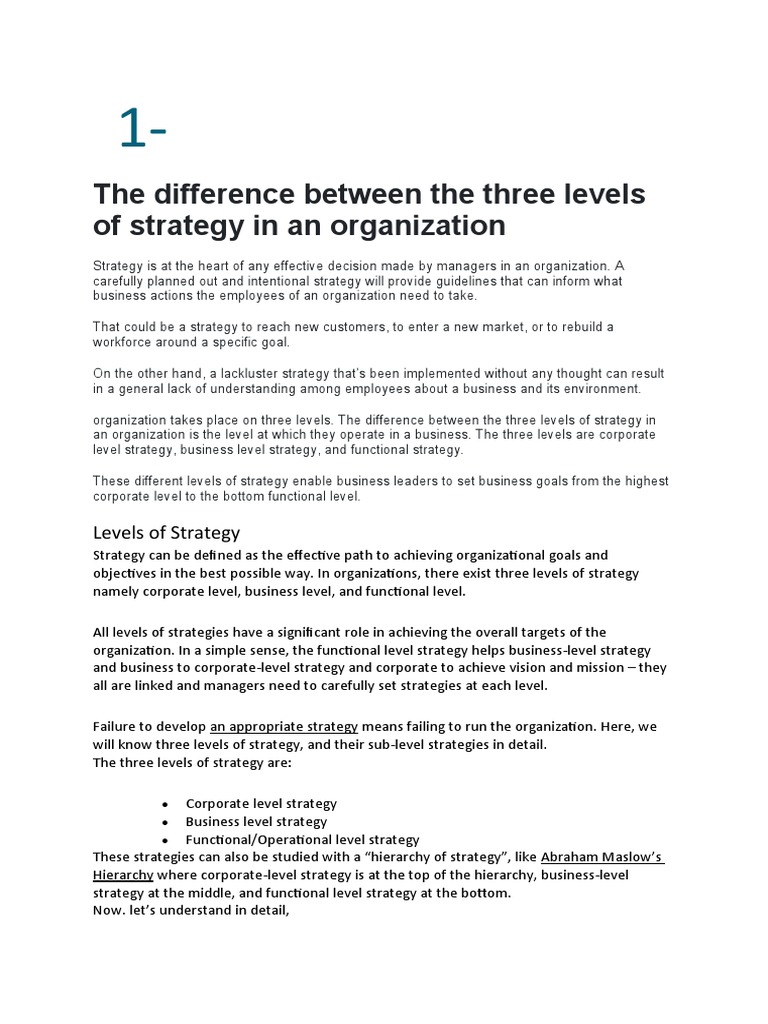 The Difference Between The Three Levels of Strategy in An Organization ...