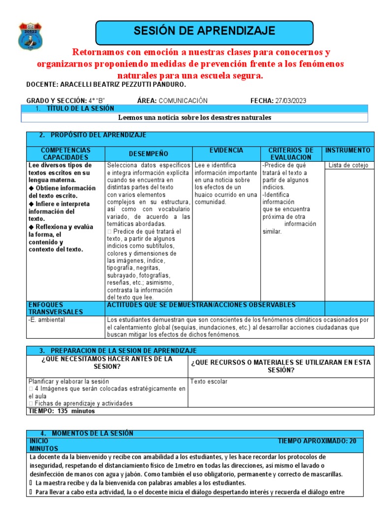 Leemos sobre desastres naturales | PDF | Aprendizaje | Información