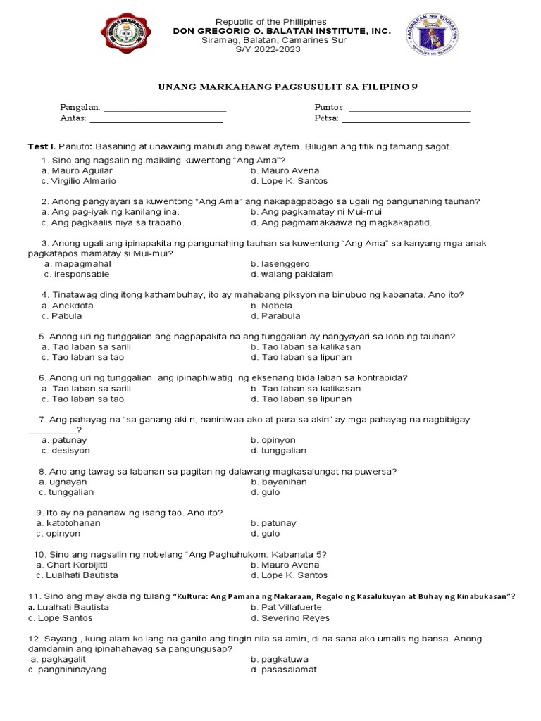 Ikalawang Buwanang Pagsusulit Sa Filipino 9 | PDF