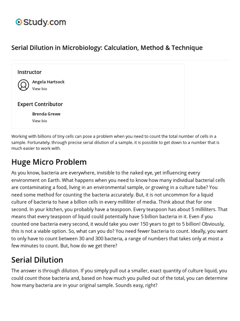 Lesson 06 Serial Dilution in Microbiology - Calculation, Method & Technique | PDF | Bacteria