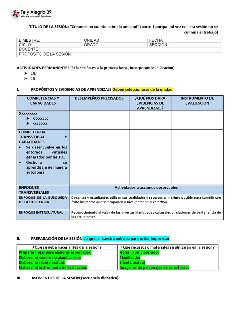 Esquema de Sesión de Aprendizaje Formato | PDF | Evaluación | Aprendizaje
