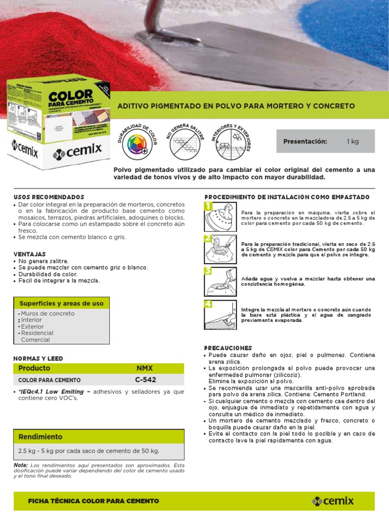 Cemix Color para Cemento FT | PDF | Hormigón | Cemento