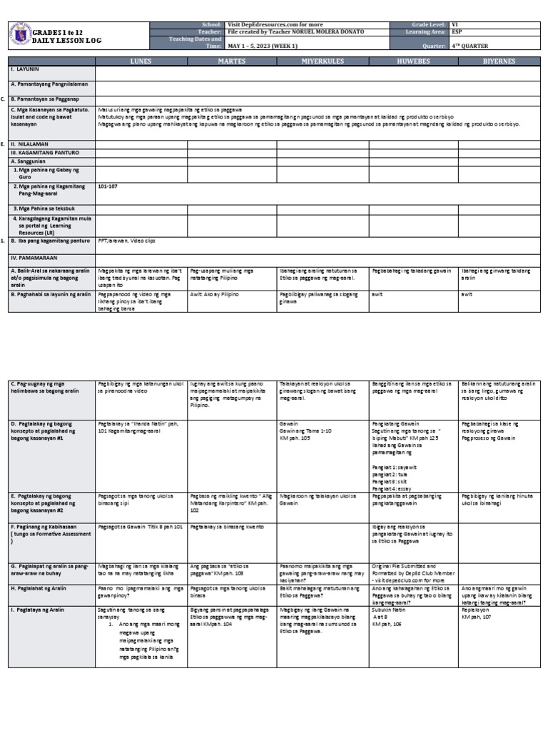 DLL - Esp 6 - Q4 - W1 | PDF
