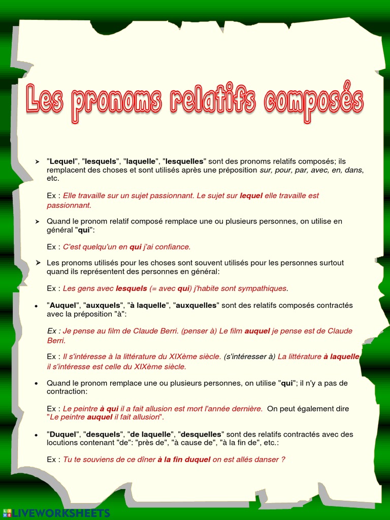 Pronoms relatifs simples et composés | PDF | Pronom