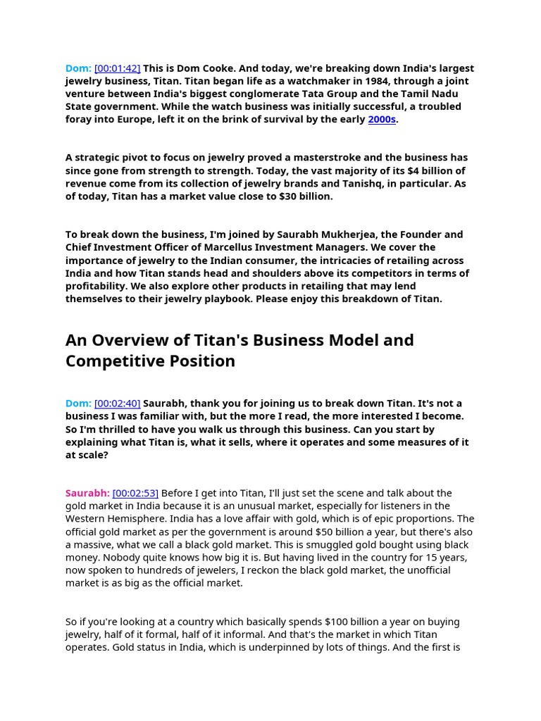Titan Transcript | PDF | Market (Economics) | Interest
