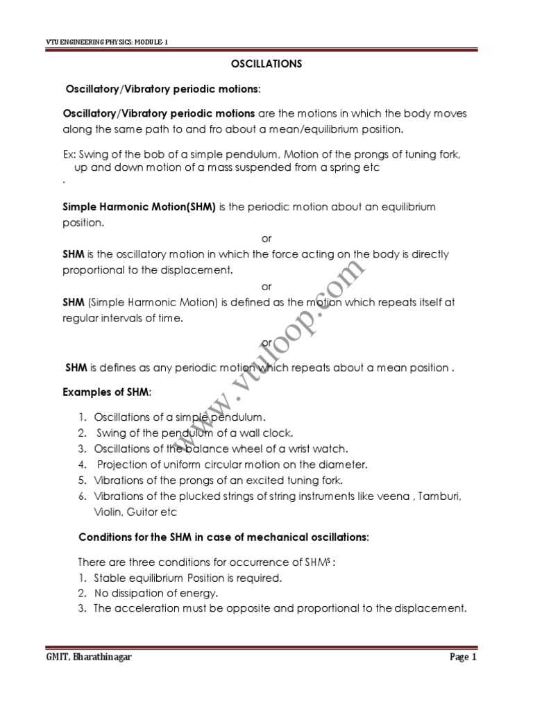 18PHY22 Module-1 (WWW - Vtuloop.com) | PDF | Oscillation | Resonance