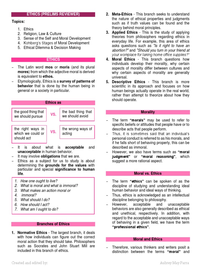 Ethics Prelim Reviewer | PDF | Morality | Objectivity (Philosophy)