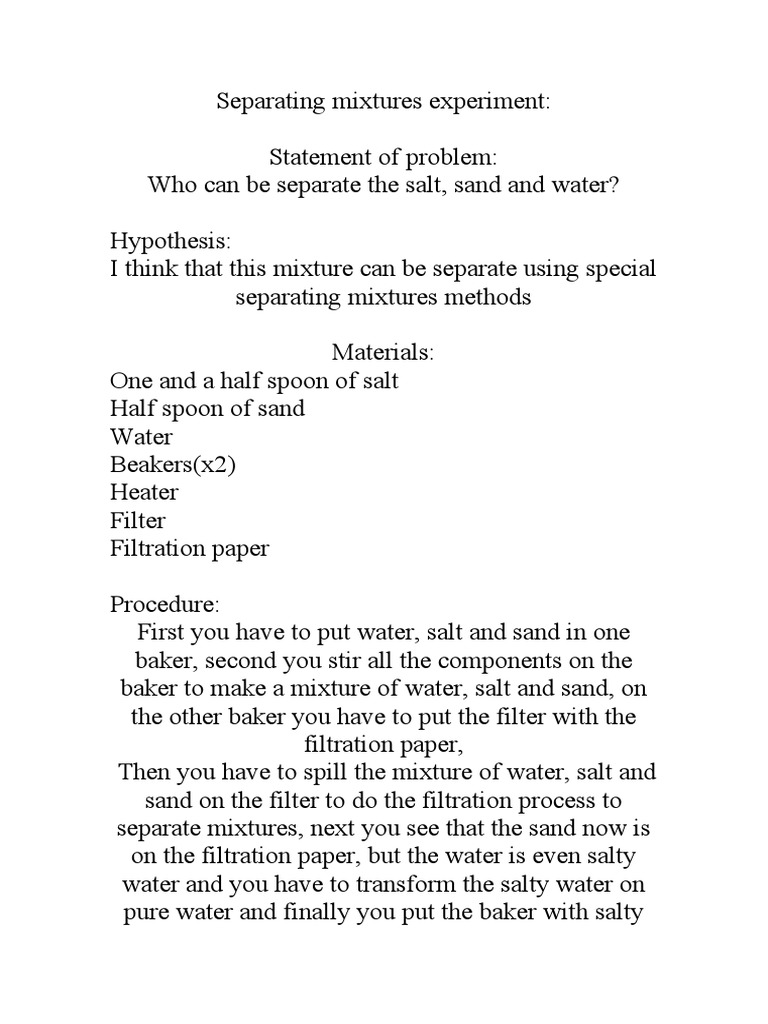 Separating Mixtures Experiment | PDF