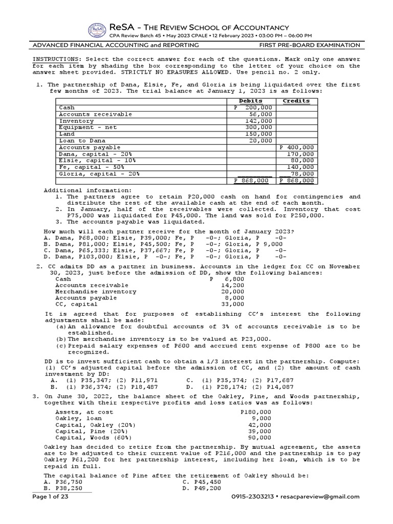 ReSA B45 AFAR First PB Exam - Questions, Answers - Solutions | PDF ...