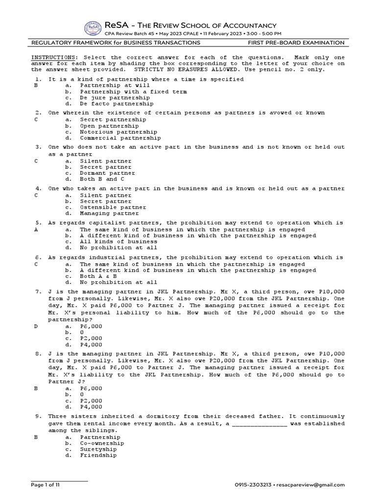 ReSA B45 RFBT First PB Exam - Questions and Answers | PDF | Finance ...