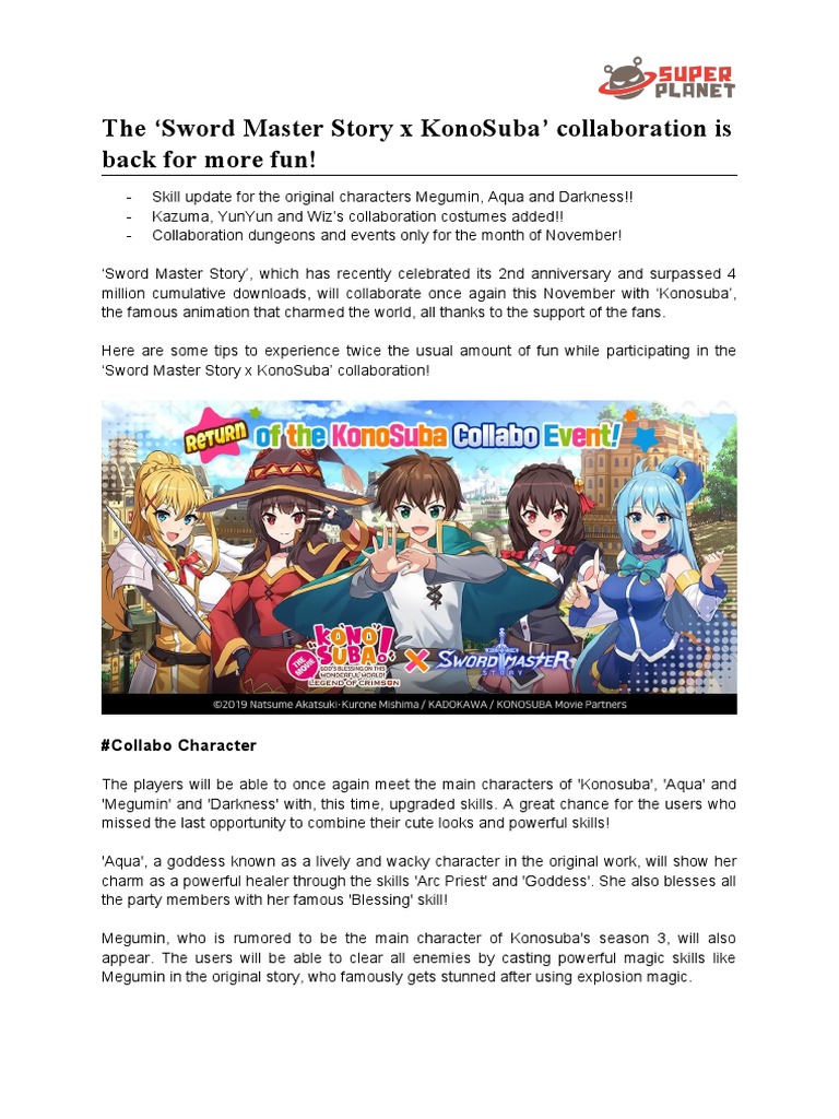 SMS X KonoSuba Collab Returns (Press Release) | PDF | Games & Activities