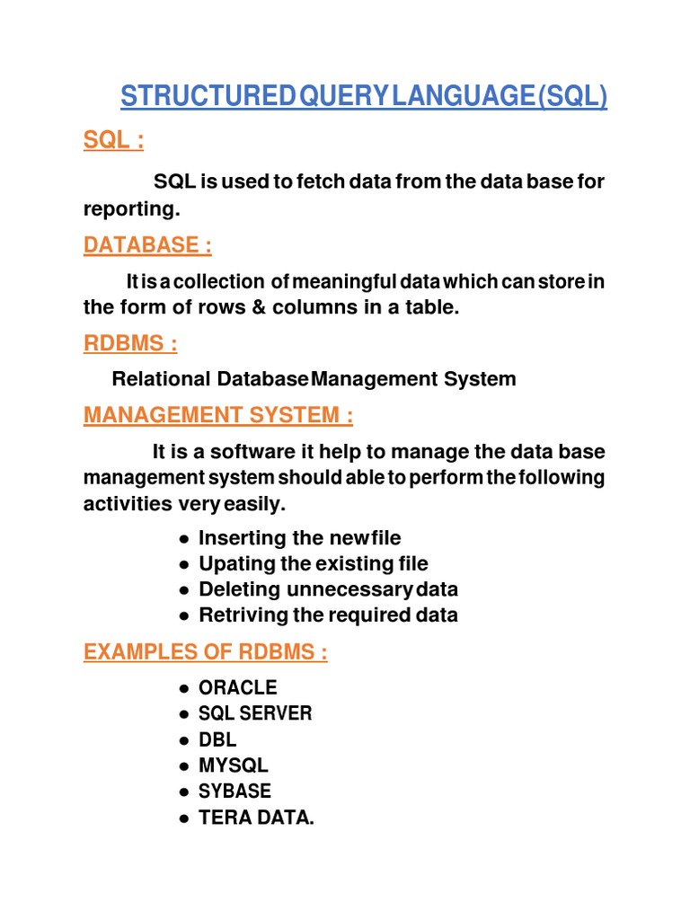 Structured Query Language (SQL) : Database | Download Free PDF | Sql ... Structured Query Language (SQL) : Database | Download Free PDF | Sql ...