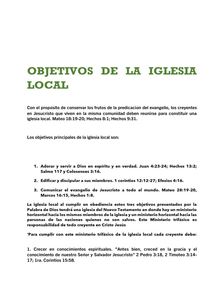 Objetivos de La Iglesia Local | PDF | Iglesia cristiana | Jesús