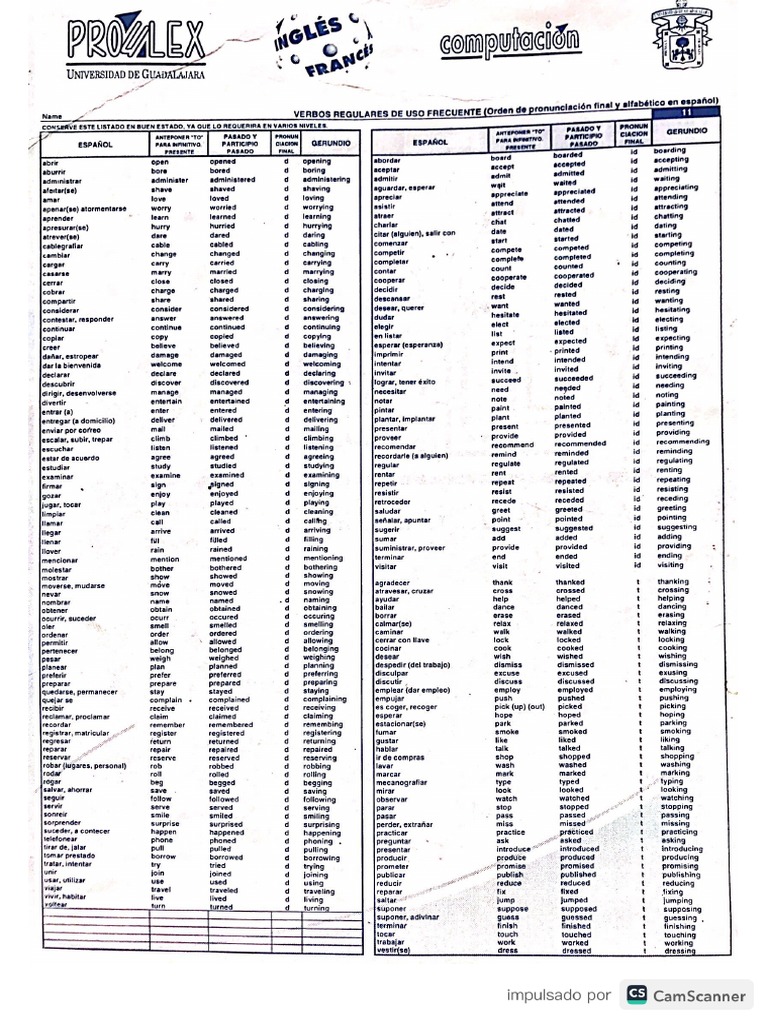 Proulex Verb Sheet | PDF