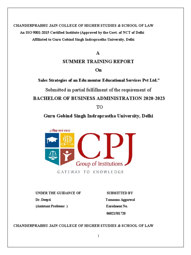 Tamanna Aggarwal Summer Training Report | PDF | Sales | Business