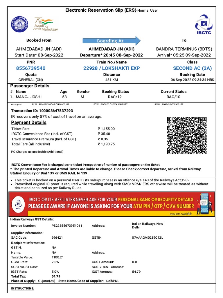 Lokshakti Exp Second Ac (2A) | PDF | Identity Document