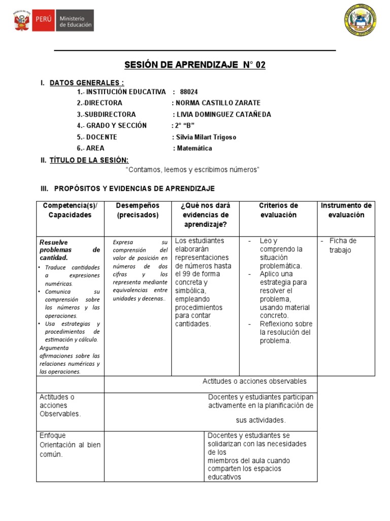 SESIÓN DE APRENDIZAJE N°02 - Mate | PDF