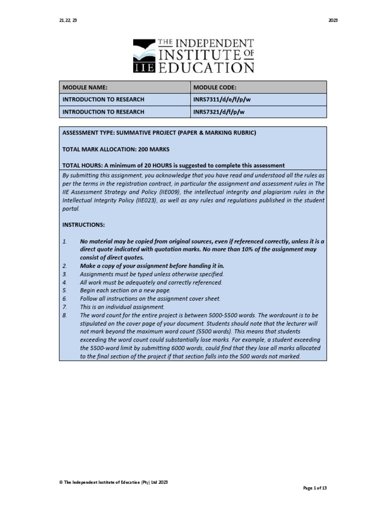 INRS7321 - Summative Assignment | PDF | Psychotherapy | Hypothesis