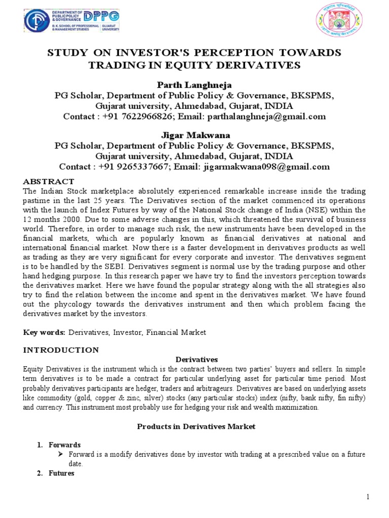 Investor Perception of Equity Derivatives | PDF | Futures Contract ...