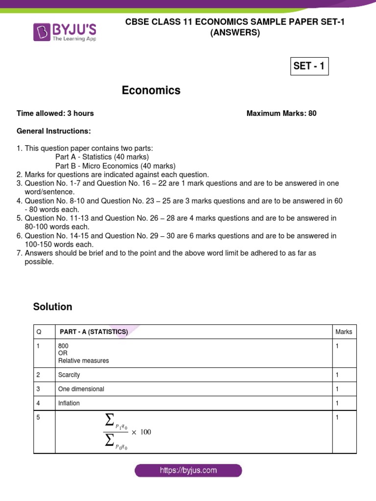 CBSE Class 11 Economics Answers | PDF