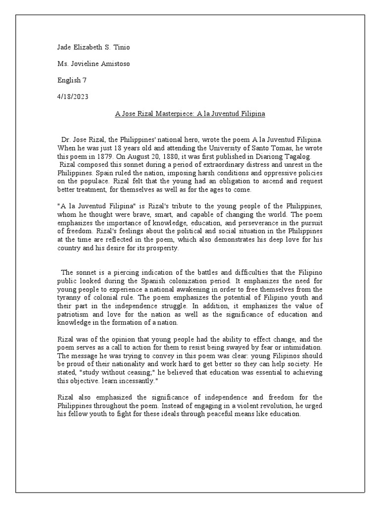 A La Juventud Filipina - Informative Essay | PDF | Philippines